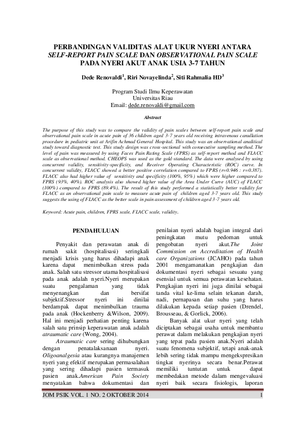 (PDF) Perbandingan validitas alat ukur nyeri antara Self-report pain ...