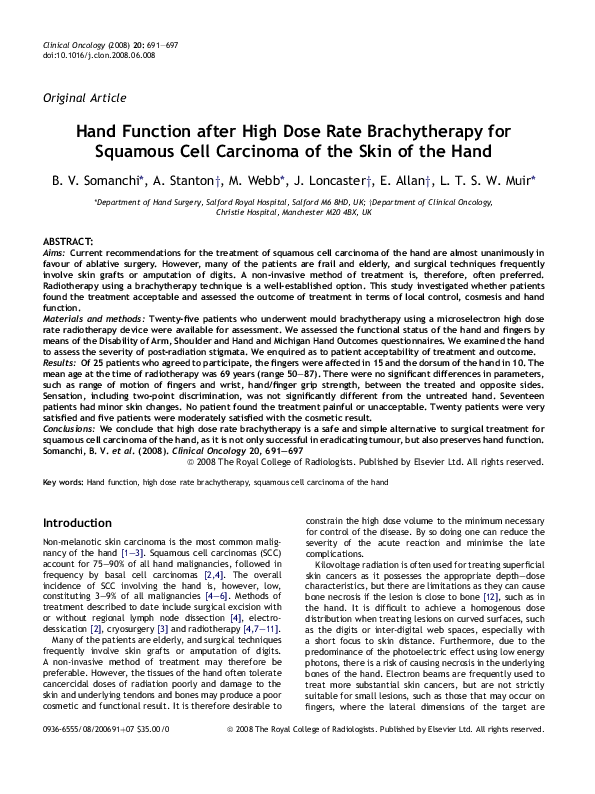 (PDF) Hand Function after High Dose Rate Brachytherapy for Squamous ...