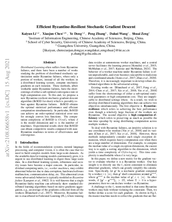 (PDF) Efficient Byzantine-Resilient Stochastic Gradient Desce
