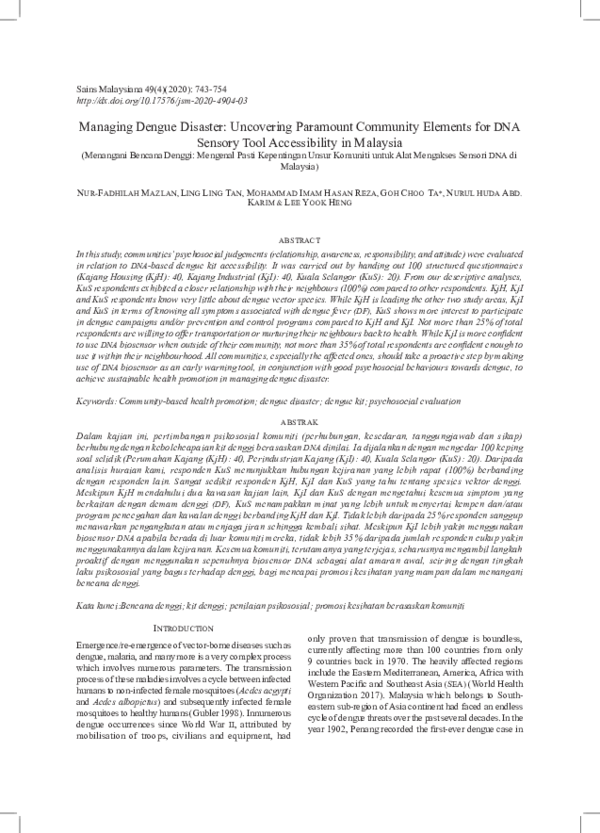 (PDF) Managing Dengue Disaster: Uncovering Paramount Community Elements ...