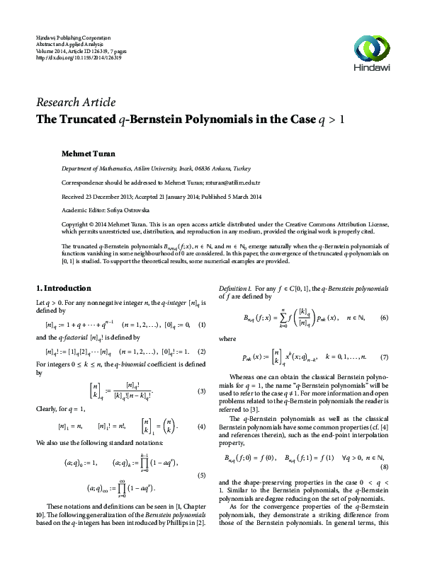 (PDF) The Truncated -Bernstein Polynomials in the Case