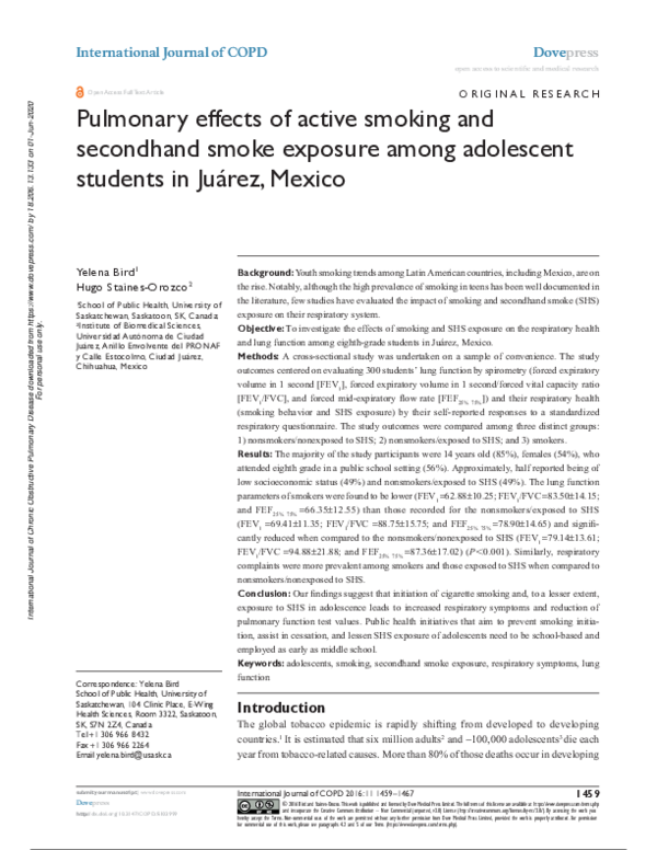 (PDF) Pulmonary effects of active smoking and secondhand smoke exposure ...