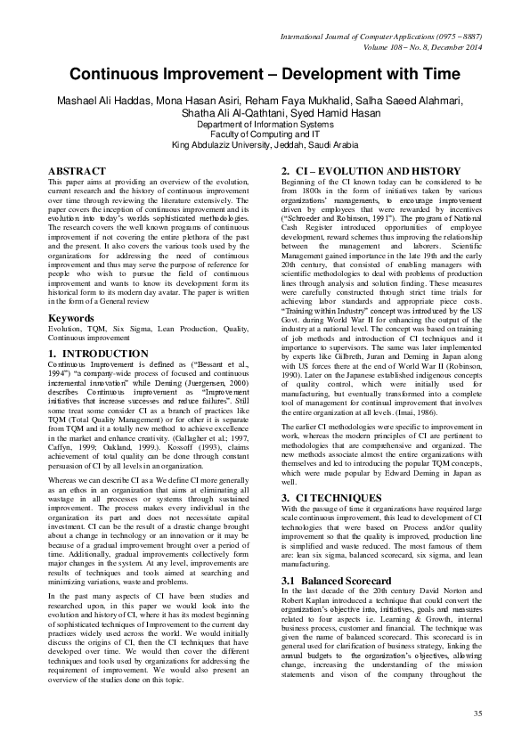 (PDF) Continuous Improvement Development with Time