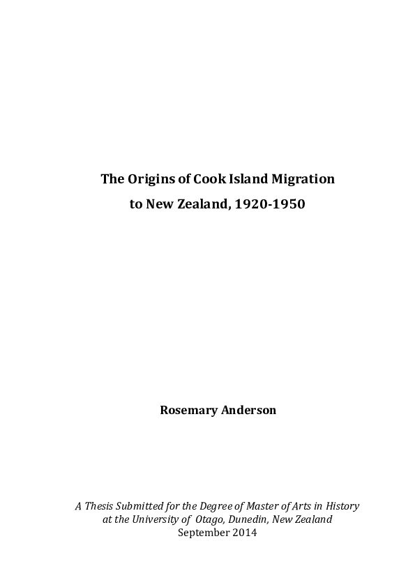 (PDF) The Origins of Cook Island Migration to New Zealand, 1920-1950