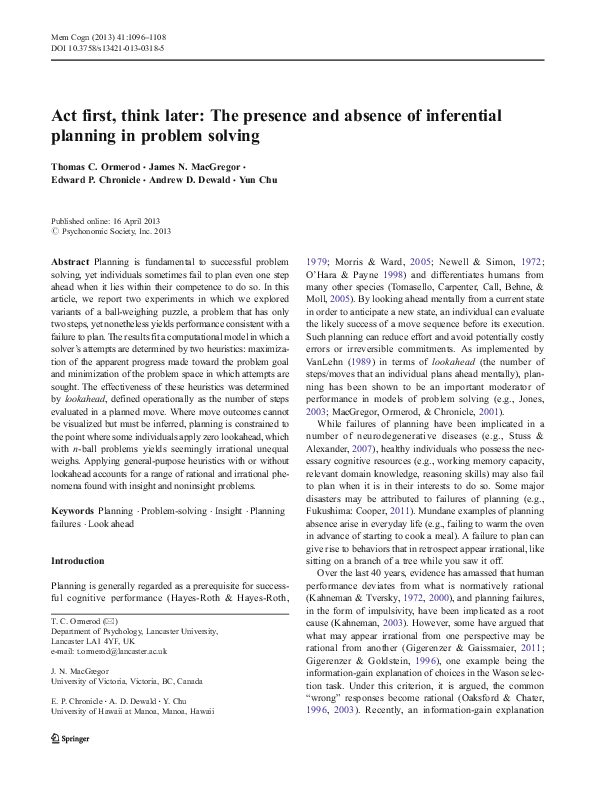 (PDF) Act first, think later: The presence and absence of inferential ...