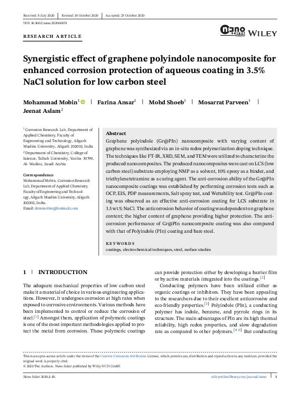 (PDF) Synergistic effect of graphene polyindole nanocomposite for ...