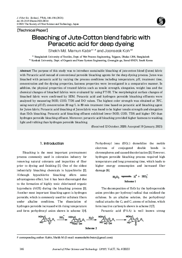 (PDF) Bleaching of Jute-Cotton blend fabric with Peracetic acid for ...