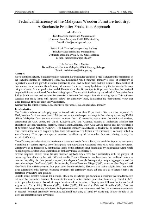 (PDF) Technical Efficiency of the Malaysian Wooden Furniture Industry: A Stochastic Frontier ...