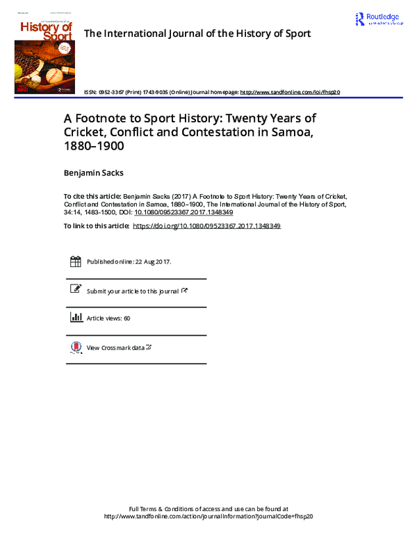 (PDF) A Footnote to Sport History: Twenty Years of Cricket, Conflict ...