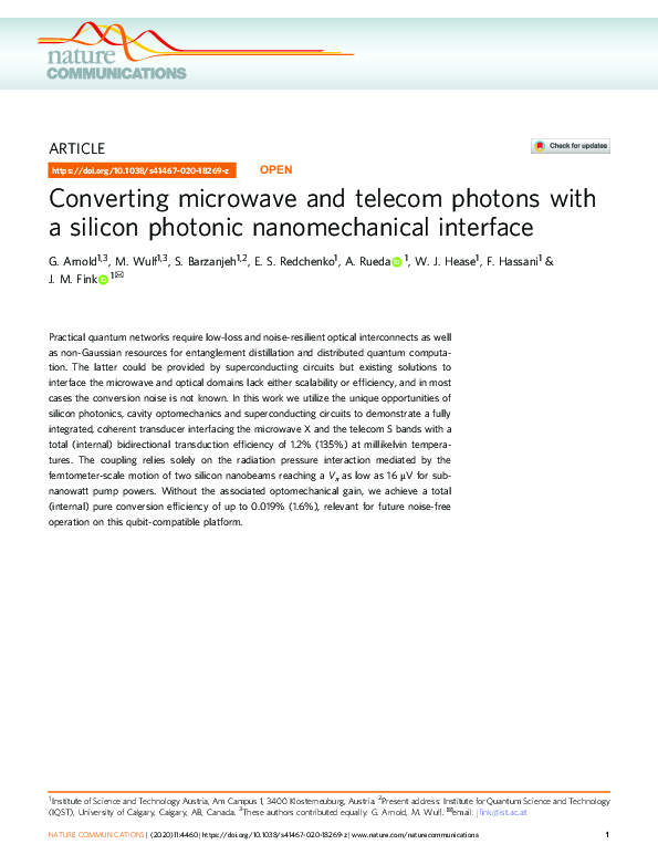 (PDF) Converting microwave and telecom photons with a silicon photonic ...