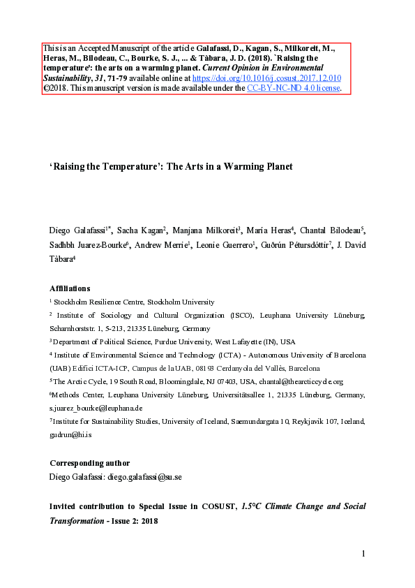 (PDF) ‘Raising the temperature’: the arts on a warming planet