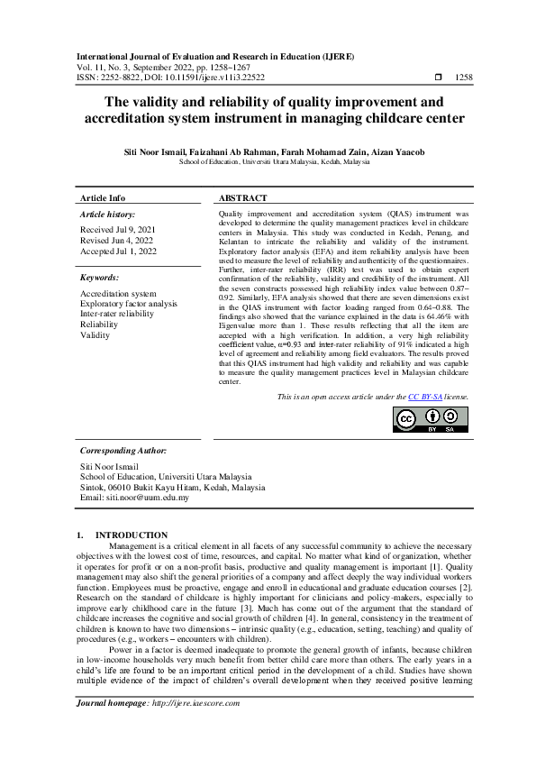(PDF) The validity and reliability of quality improvement and ...