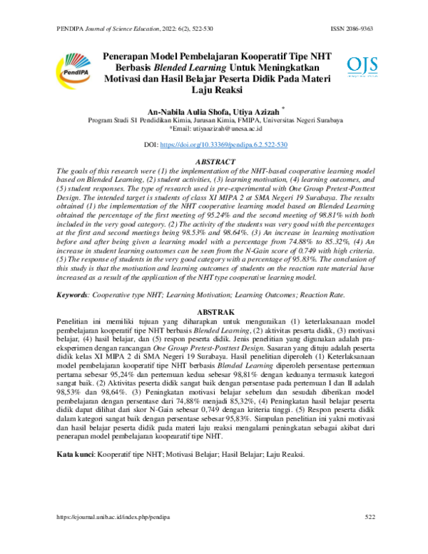 (PDF) Penerapan Model Pembelajaran Kooperatif Tipe NHT Berbasis Blended Learning Untuk ...
