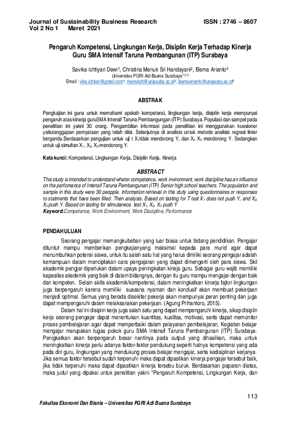 (PDF) Pengaruh Kompetensi, Lingkungan Kerja, Disiplin Kerja Terhadap Kinerja Guru SMA Intensif ...