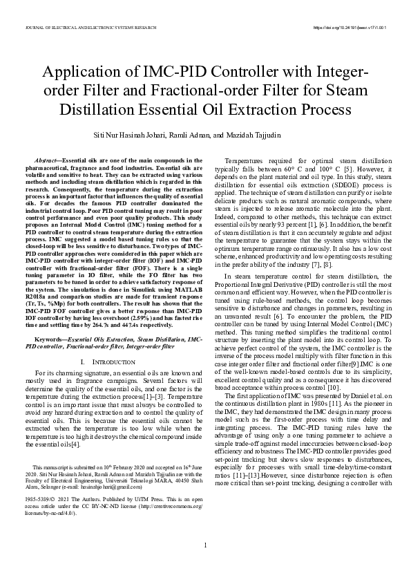 Pdf Application Of Imc Pid Controller With Integer Order Filter And Fractional Order Filter
