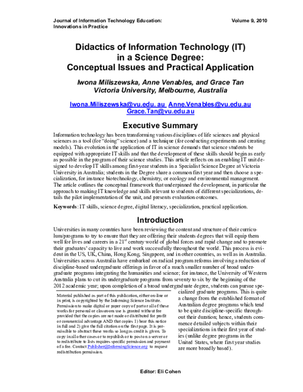 (PDF) Didactics of Information Technology (IT) in a Science Degree ...