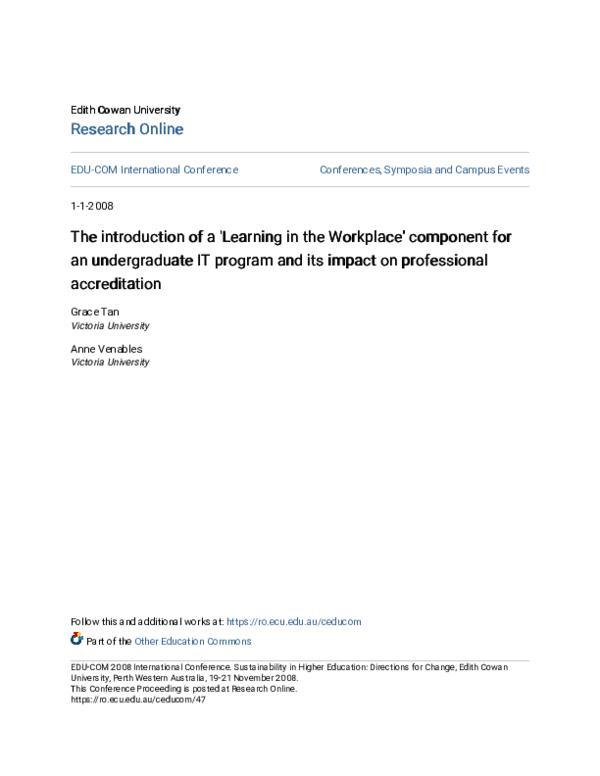 (PDF) The Introduction of a Learning in the Workplace‟ Component for an ...