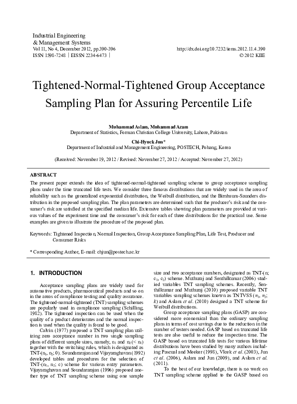 (PDF) Tightened-Normal-Tightened Group Acceptance Sampling Plan for ...