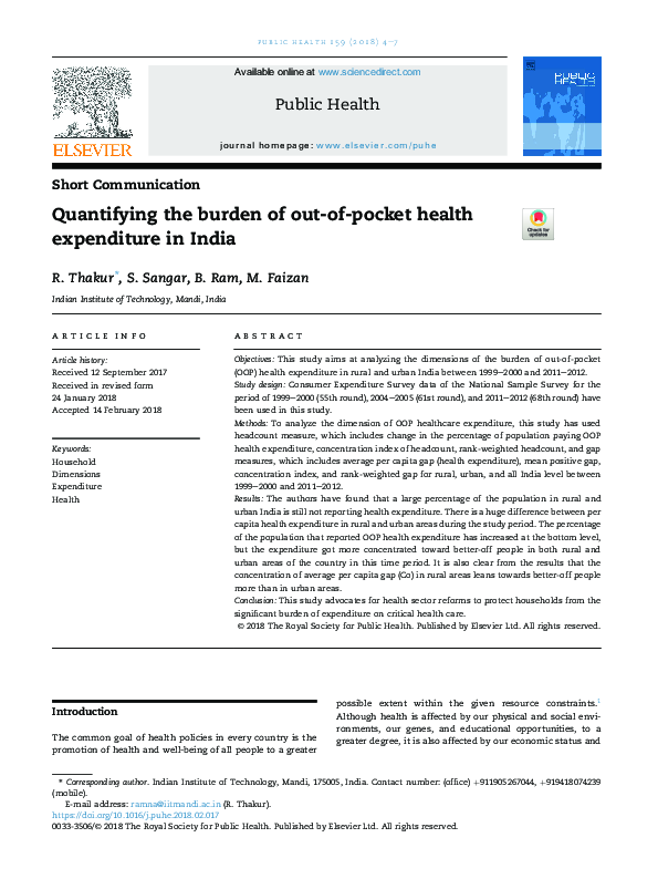 (PDF) Quantifying the burden of out-of-pocket health expenditure in India