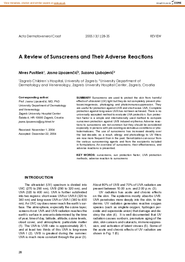 (PDF) A review of sunscreens and their adverse reactions