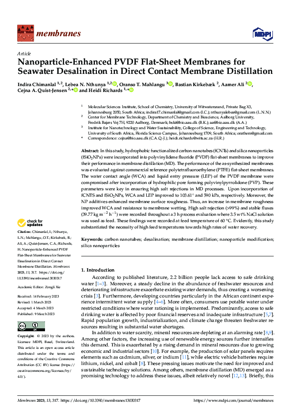 (PDF) Nanoparticle-Enhanced PVDF Flat-Sheet Membranes for Seawater ...