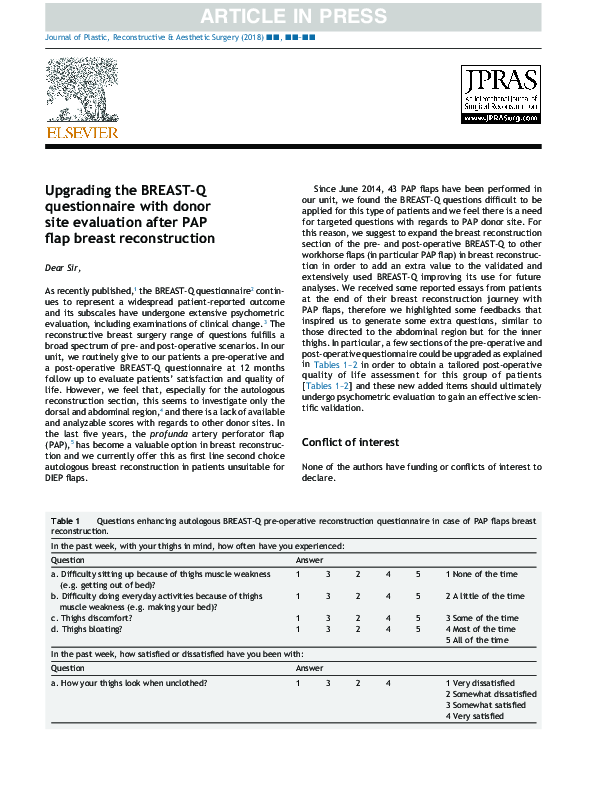 (PDF) Upgrading the BREAST-Q questionnaire with donor site evaluation ...