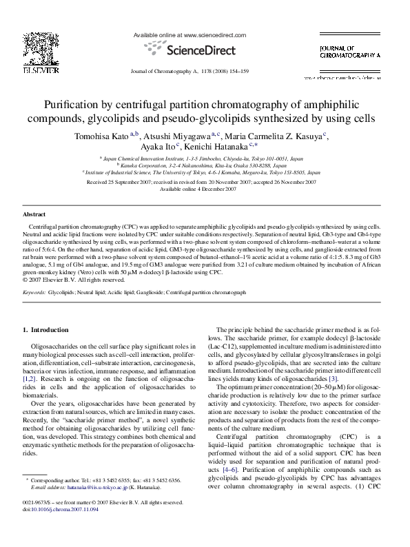 Pdf Purification By Centrifugal Partition Chromatography Of Amphiphilic Compounds Glycolipids