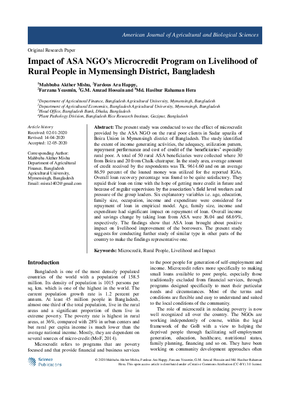 (PDF) Impact of ASA NGO's Microcredit Program on Livelihood of Rural ...
