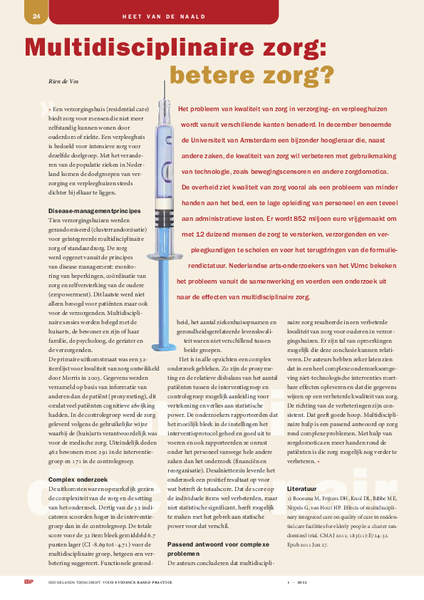 (PDF) Multidisciplinaire zorg: betere zorg?