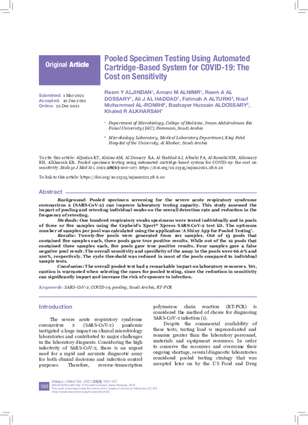 (PDF) Pooled Specimen Testing Using Automated Cartridge-Based System ...