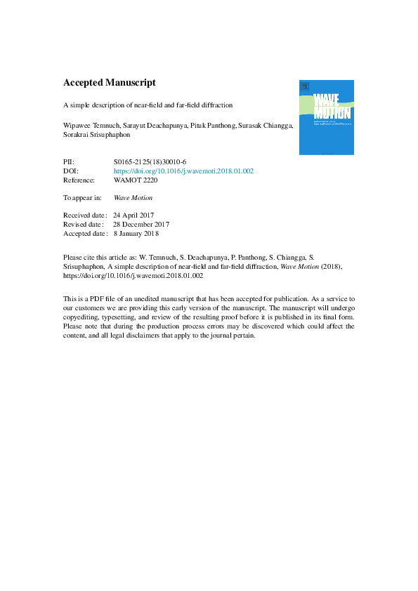 Pdf A Simple Description Of Near Field And Far Field Diffraction