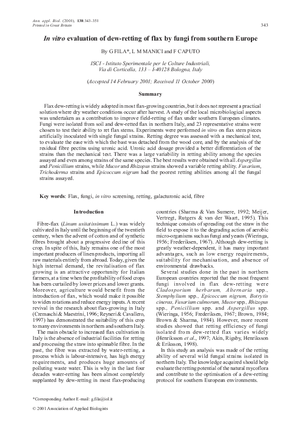 (PDF) In vitro evaluation of dew-retting of flax by fungi from southern ...