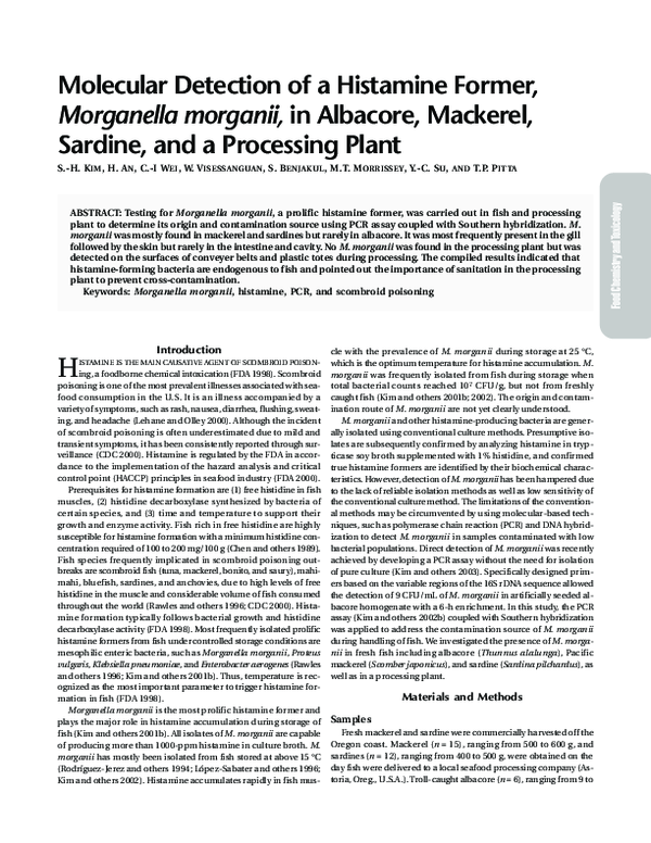 (PDF) Molecular Detection of a Histamine Former, Morganella morganii ...