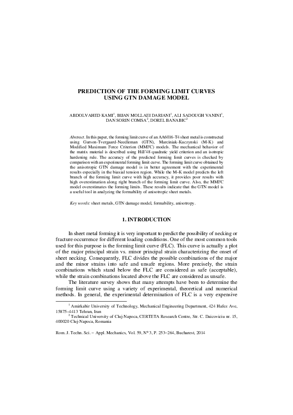 (PDF) Prediction of the Forming Limit Curves Using GTN Damage Model