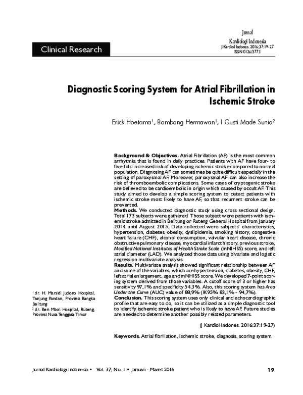 (PDF) Diagnostic Scoring System for Atrial Fibrillation in Ischemic Stroke
