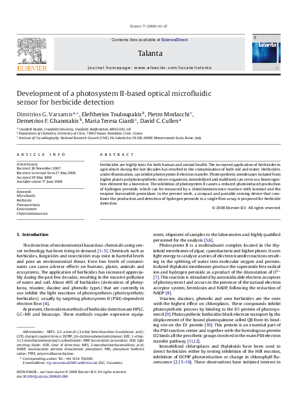 (PDF) Development of a photosystem II-based optical microfluidic sensor for herbicide detection