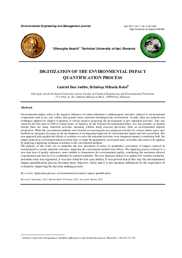 (PDF) Digitization of the Environmental Impact Quantification Process (PDF) Digitization of the Environmental Impact Quantification Process