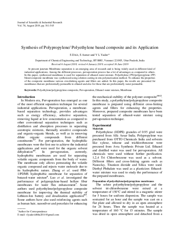 (PDF) Synthesis of Polypropylene/ Polyethylene based composite and its ...