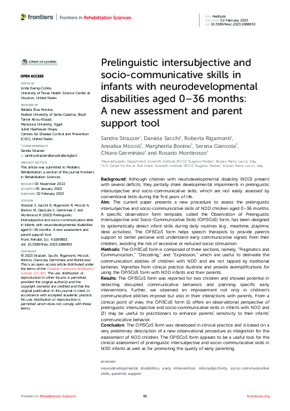 (PDF) Prelinguistic intersubjective and socio-communicative skills in ...