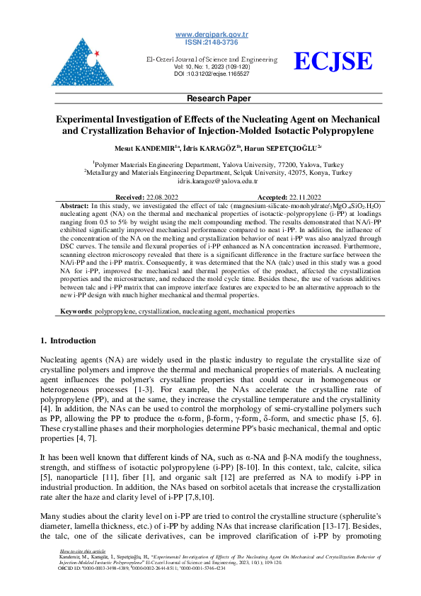 (PDF) Experimental Investigation of Effects of the Nucleating Agent on Mechanical and ...