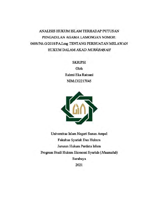 (PDF) Analisis hukum Islam terhadap putusan Pengadilan Agama Lamongan ...