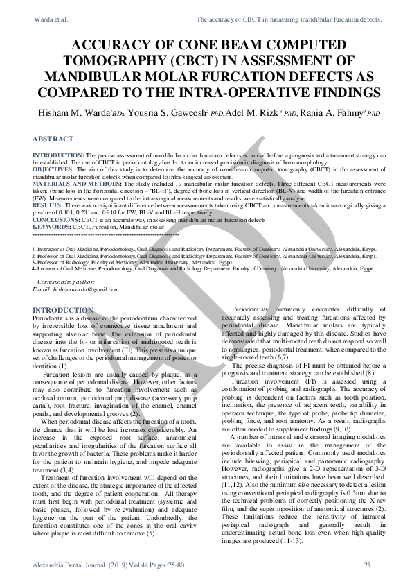 Pdf Accuracy Of Cone Beam Computed Tomography Cbct In Assessment Of Mandibular Molar