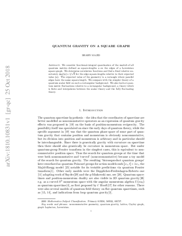 (PDF) Quantum gravity on a square graph