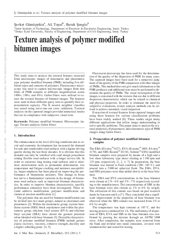 (PDF) Texture analysis of polymer modified bitumen images (PDF) Texture analysis of polymer modified bitumen images