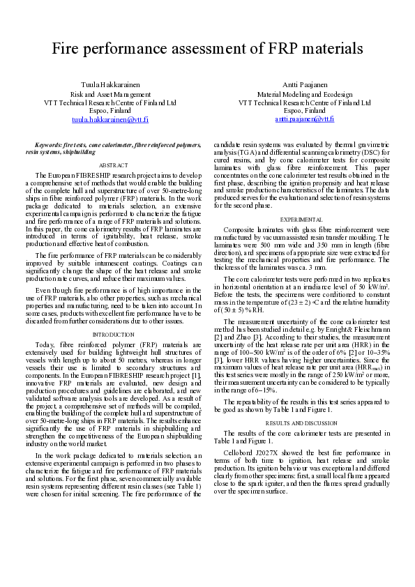 (PDF) Fire performance assessment of FRP materials