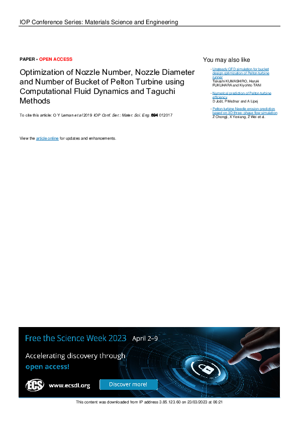 (PDF) Optimization of Nozzle Number, Nozzle Diameter and Number of Bucket of Pelton Turbine ...