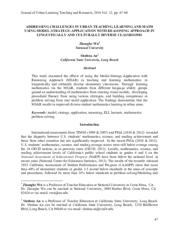 (PDF) Addressing Challenges in Urban Teaching, Learning and Math Using ...