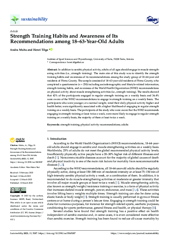 (PDF) Strength Training Habits and Awareness of Its Recommendations ...