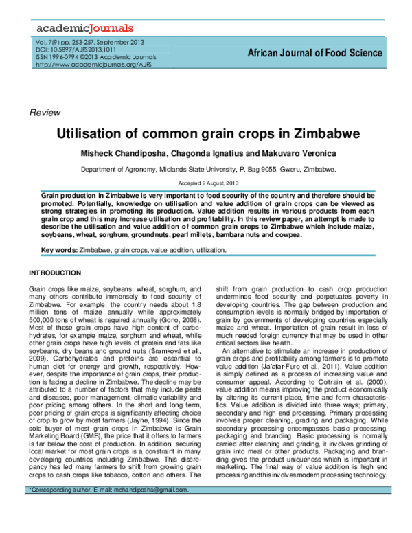 (PDF) Utilisation of common grain crops in Zimbabwe