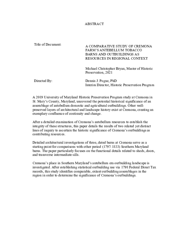 (PDF) A Comparative Study of Cremona Farm's Antebellum Tobacco Barns ...